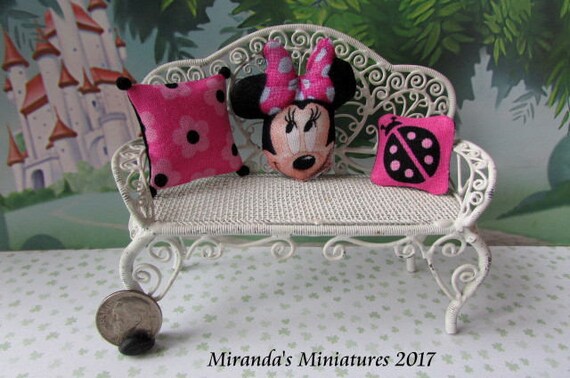 Dollhouse Miniature Minnie Mouse Pink Pillow Set ooak | Etsy