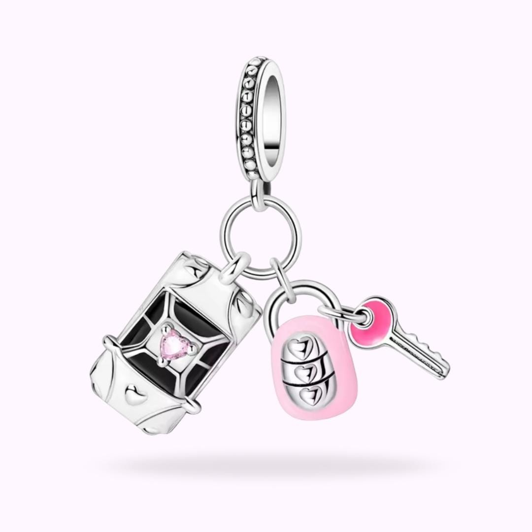 Pink Car Key Charm With Car, 925 Sterling Silver Dangle Charm for ...