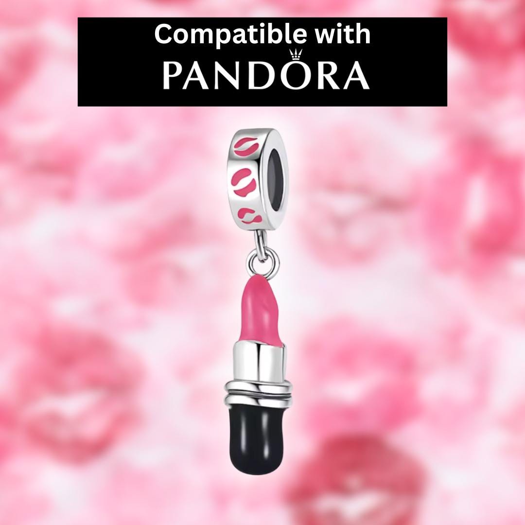 Pink Lipstick Charm for Pandora Bracelet, Pink Kiss Lipstick Diva Charm ...