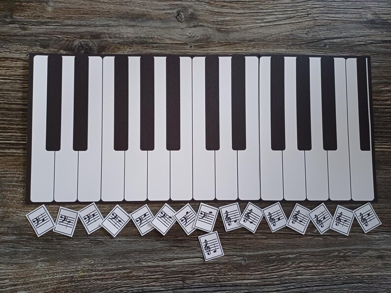 Flashcards Music Notes Piano Template Two Octaves Printable PDF Learn ...