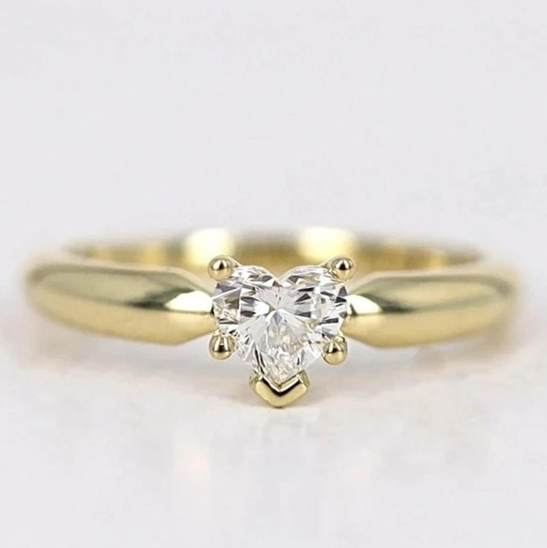 18K Yellow Gold Proposal Ring, Heart Cut Moissanite Engagement Ring ...