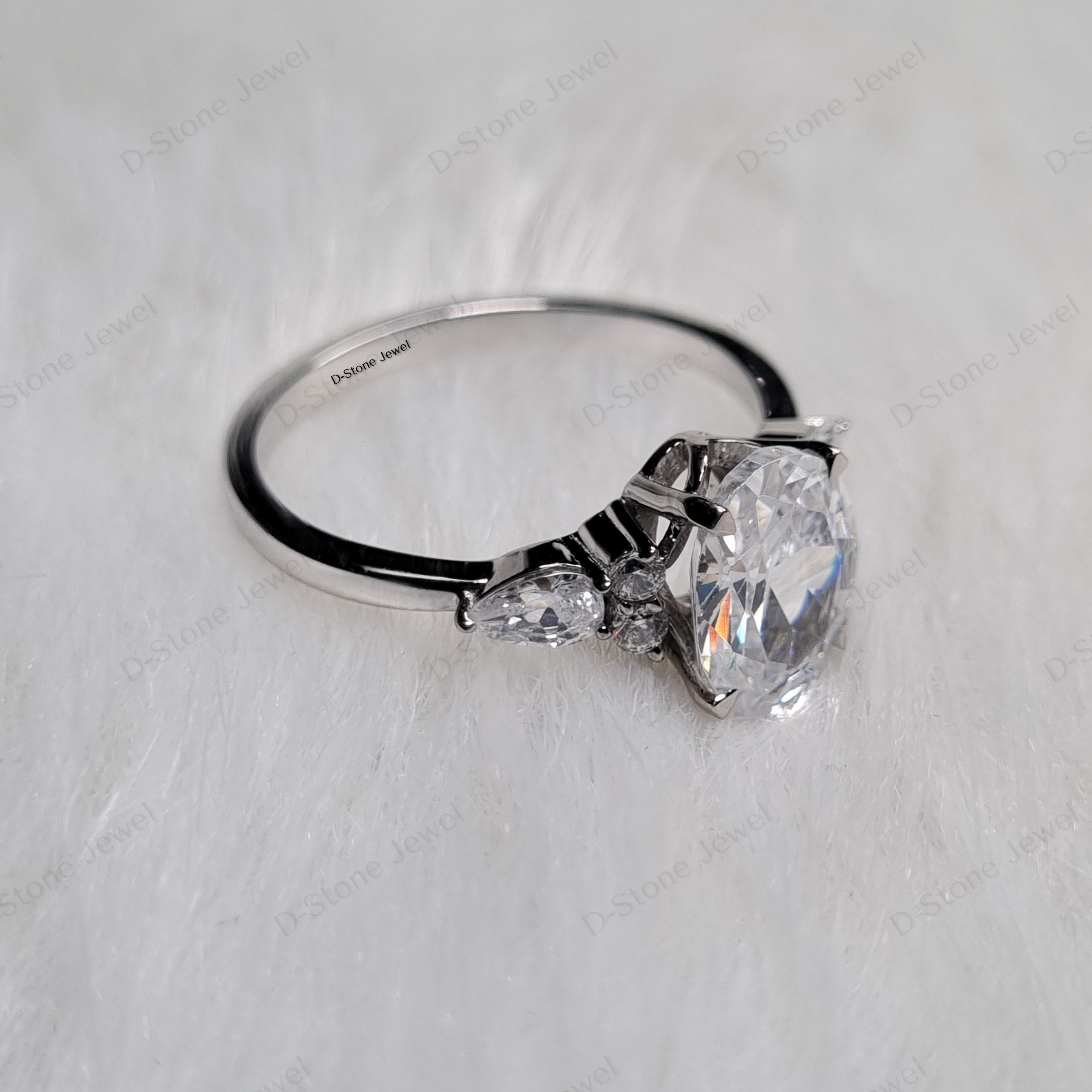 Classic Seven Diamond Engagement Ring, Oval Cut Moissanite Wedding Ring ...