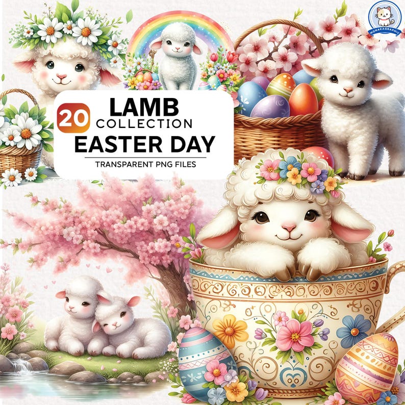 20+ Watercolor Easter Lamb Clipart PNG Bundle, Spring Lamb Clipart PNG ...