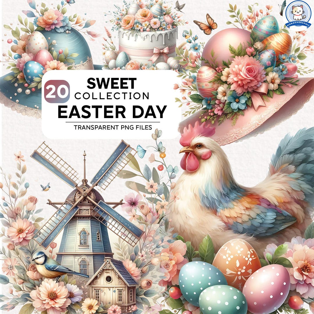 20+ Watercolor Sweet Easter Clipart PNG Bundle, Happy Easter Decor ...