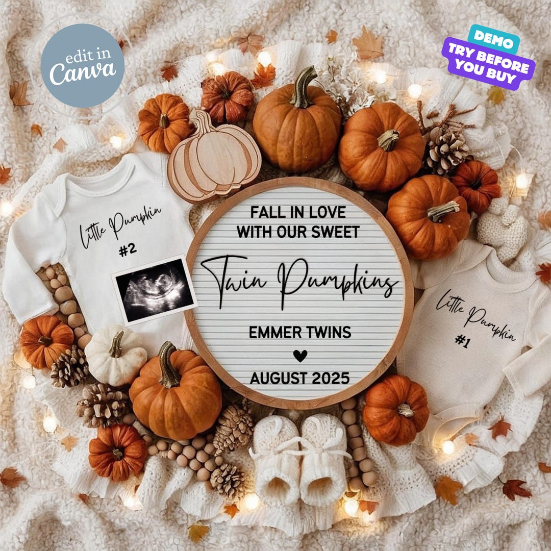 Fall Twins Baby Announcement Thanksgiving Twin Pregnancy Announcement ...
