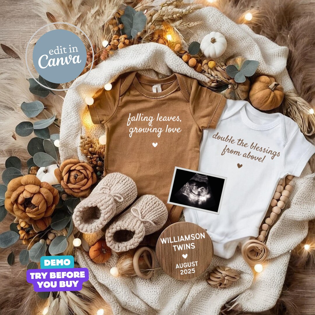 Twins Baby Announcement, Fall Pregnancy Announcement Digital, Gender ...