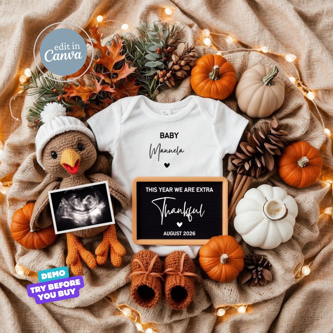 Thanksgiving Baby Announcement Digital Thankful Pregnancy Reveal Fall ...