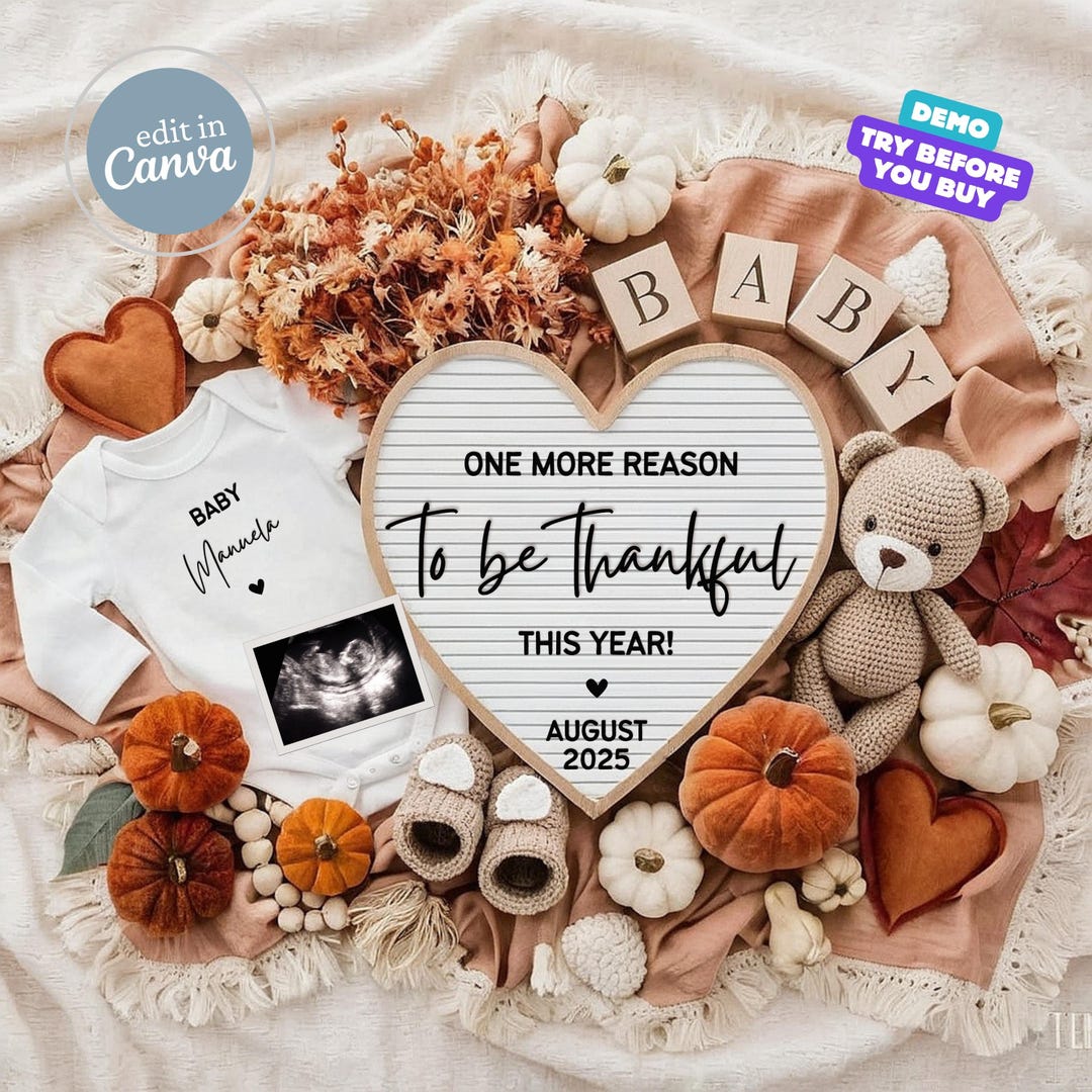 Thanksgiving Baby Reveal Digital, Fall Baby Announcement, Autumn ...