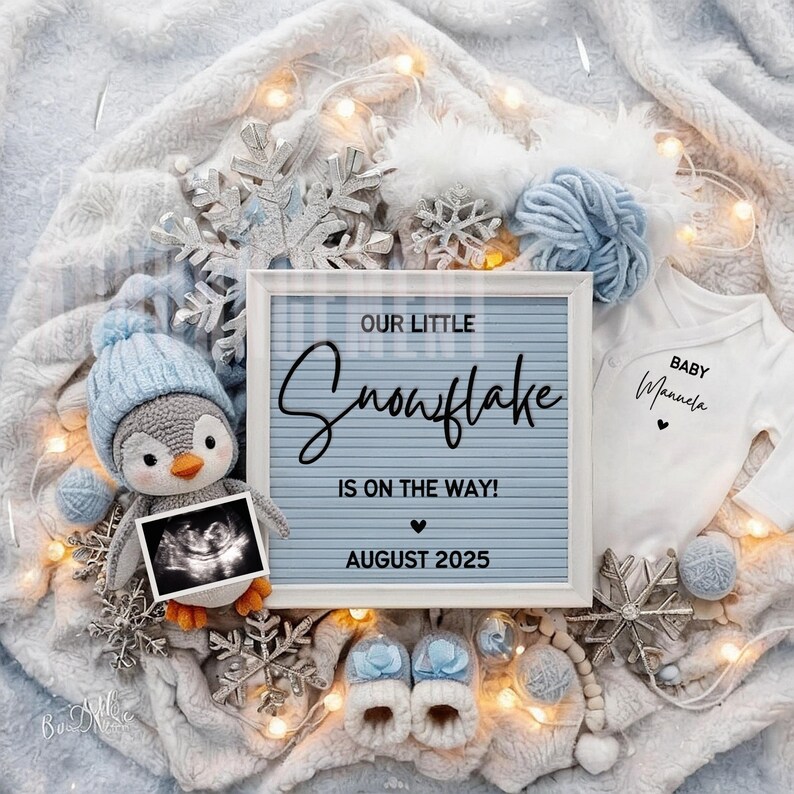 Winter Pregnancy Announcement, Digital Snowy Baby Announcement, Neutral ...