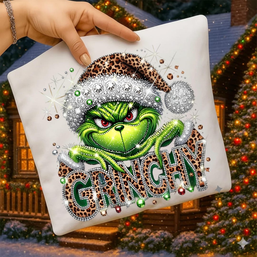 Bling Leopard Christmas Green Monster PNG, Sparkly Santa Hat Holiday ...