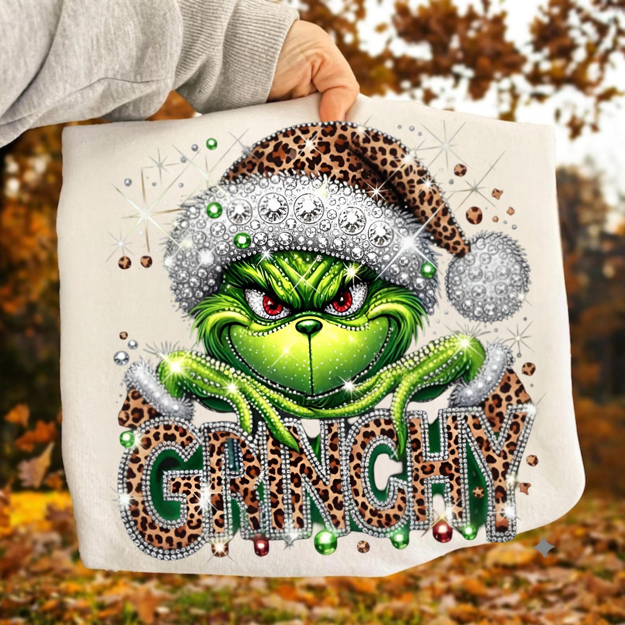 Bling Leopard Christmas Green Monster PNG, Sparkly Santa Hat Holiday ...
