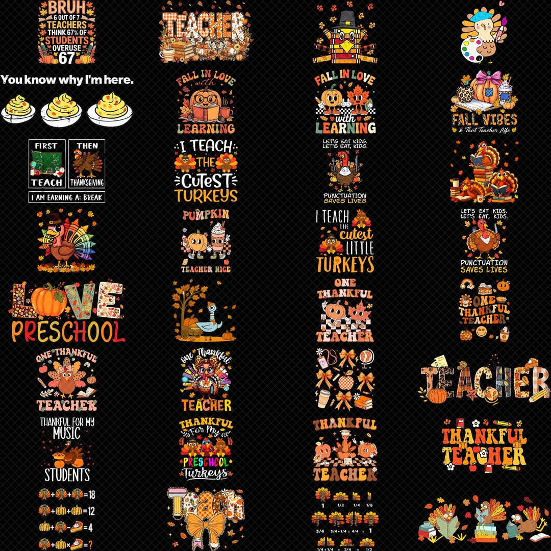 Thankful Teacher PNG Bundle, Fall School and Turkey Designs, Cute ...