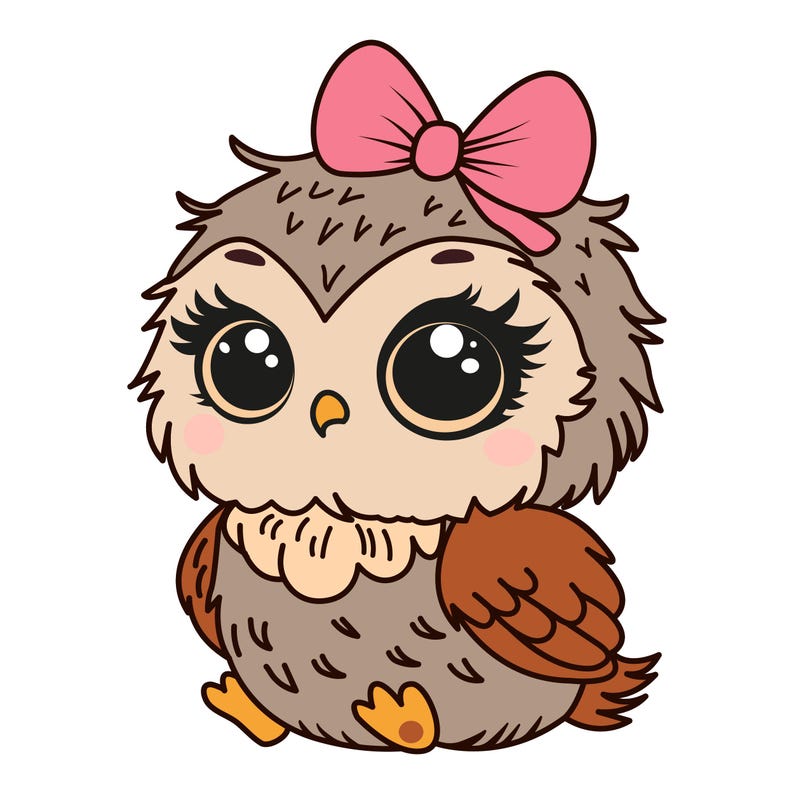 Cute Girl Owl SVG Clipart - Kawaii Owl With Bow | Baby Owl Coloring ...