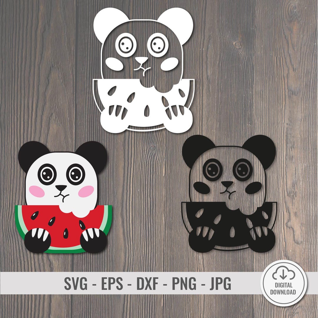 Cute Panda With Watermelon SVG, Kawaii Animal Clipart, Logo Panda, Icon ...