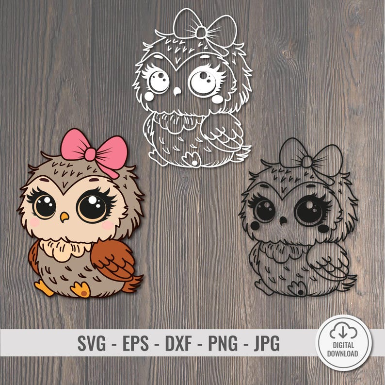 Cute Girl Owl SVG Clipart - Kawaii Owl With Bow | Baby Owl Coloring ...