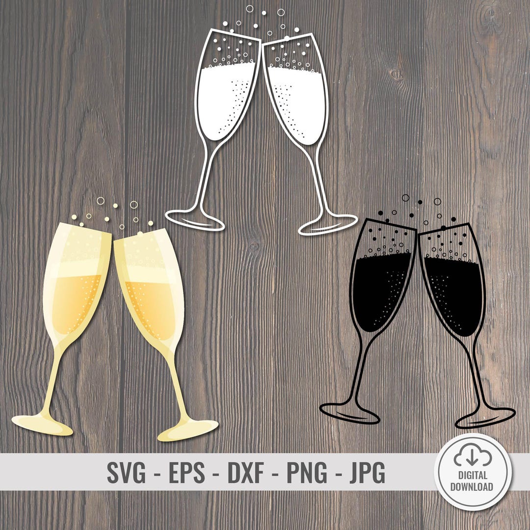 Champagne Glasses SVG - Cheers Celebration Toast, Wine Glass SVG ...