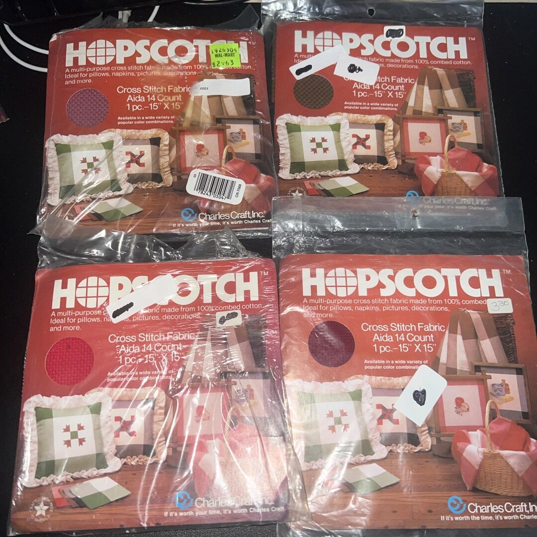 Charles Craft HOPSCOTCH Aida 14 Cross Stitch Fabric Lot of 4 Multicolor ...