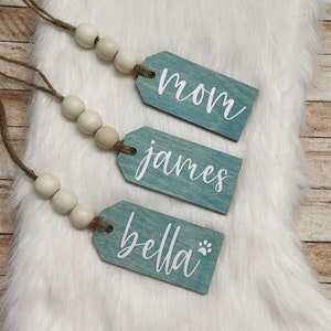 Personalized Beach Theme Stocking Name Tags // Coastal Christmas ...