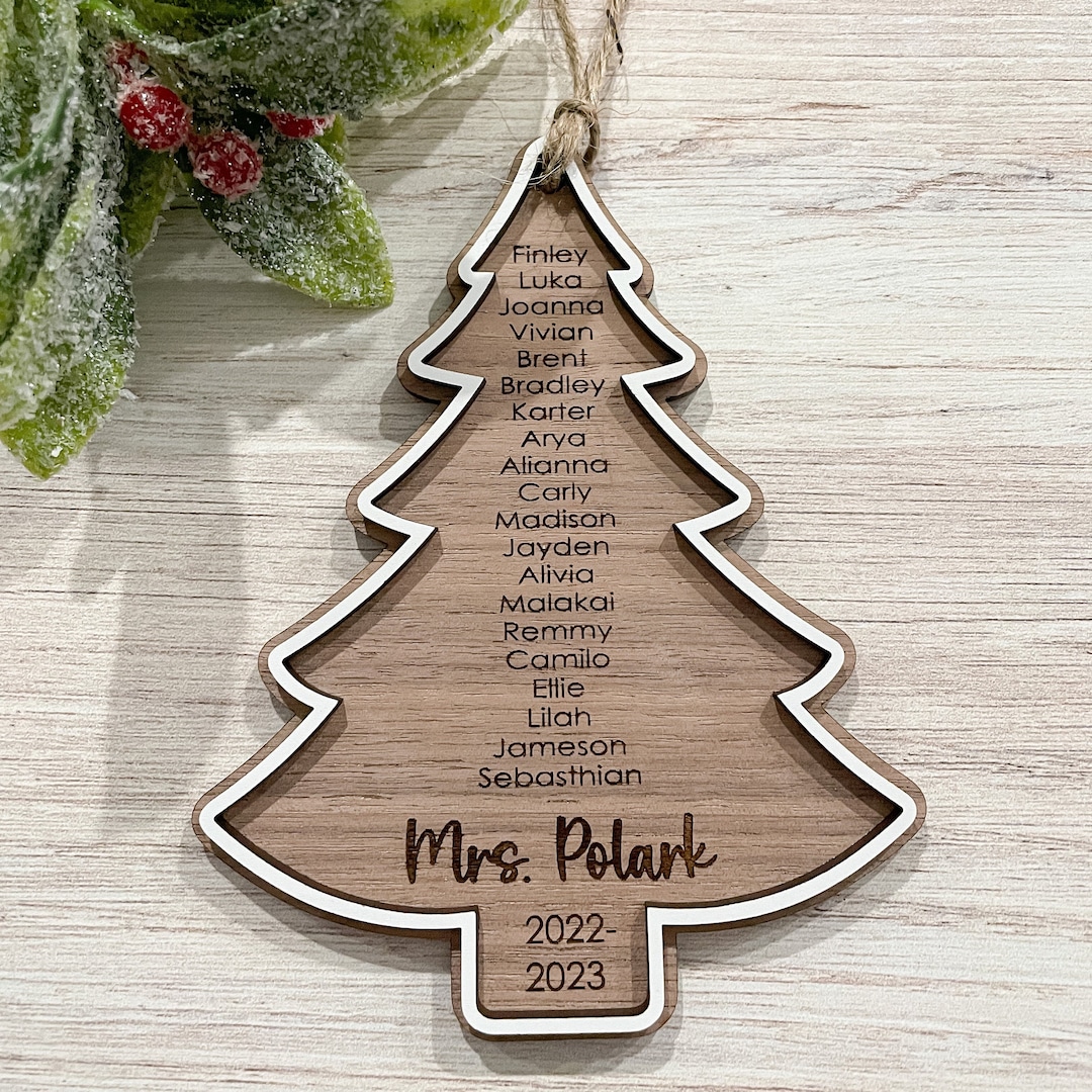 Personalized Teacher Class Christmas Tree Ornament // Walnut Wood ...