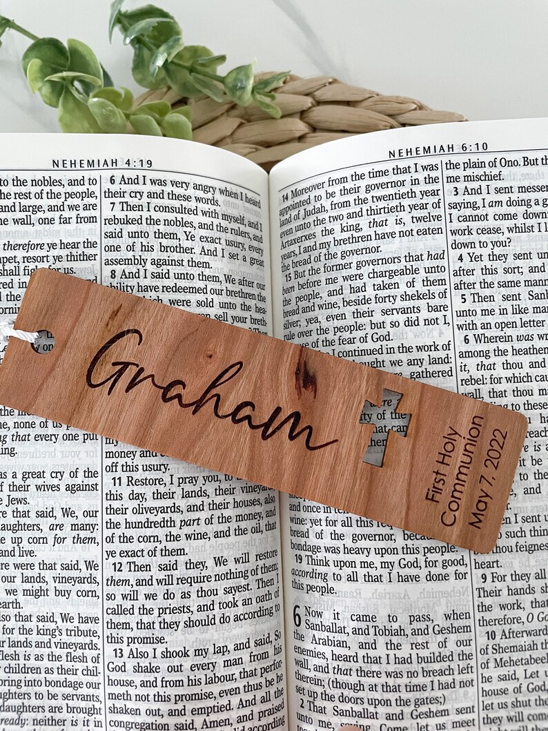 Personalized First Holy Communion Bookmark // Cherry Wood // - Etsy