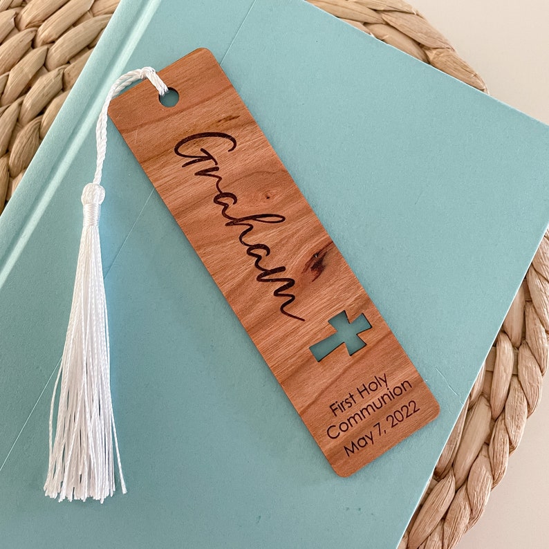 Personalized First Holy Communion Bookmark // Cherry Wood // First ...