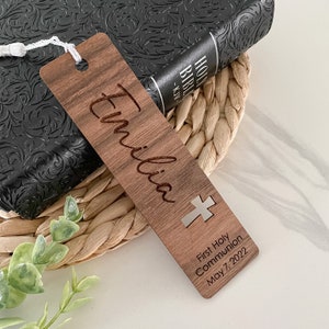 Personalized First Holy Communion Bookmark // Walnut Wood // First ...