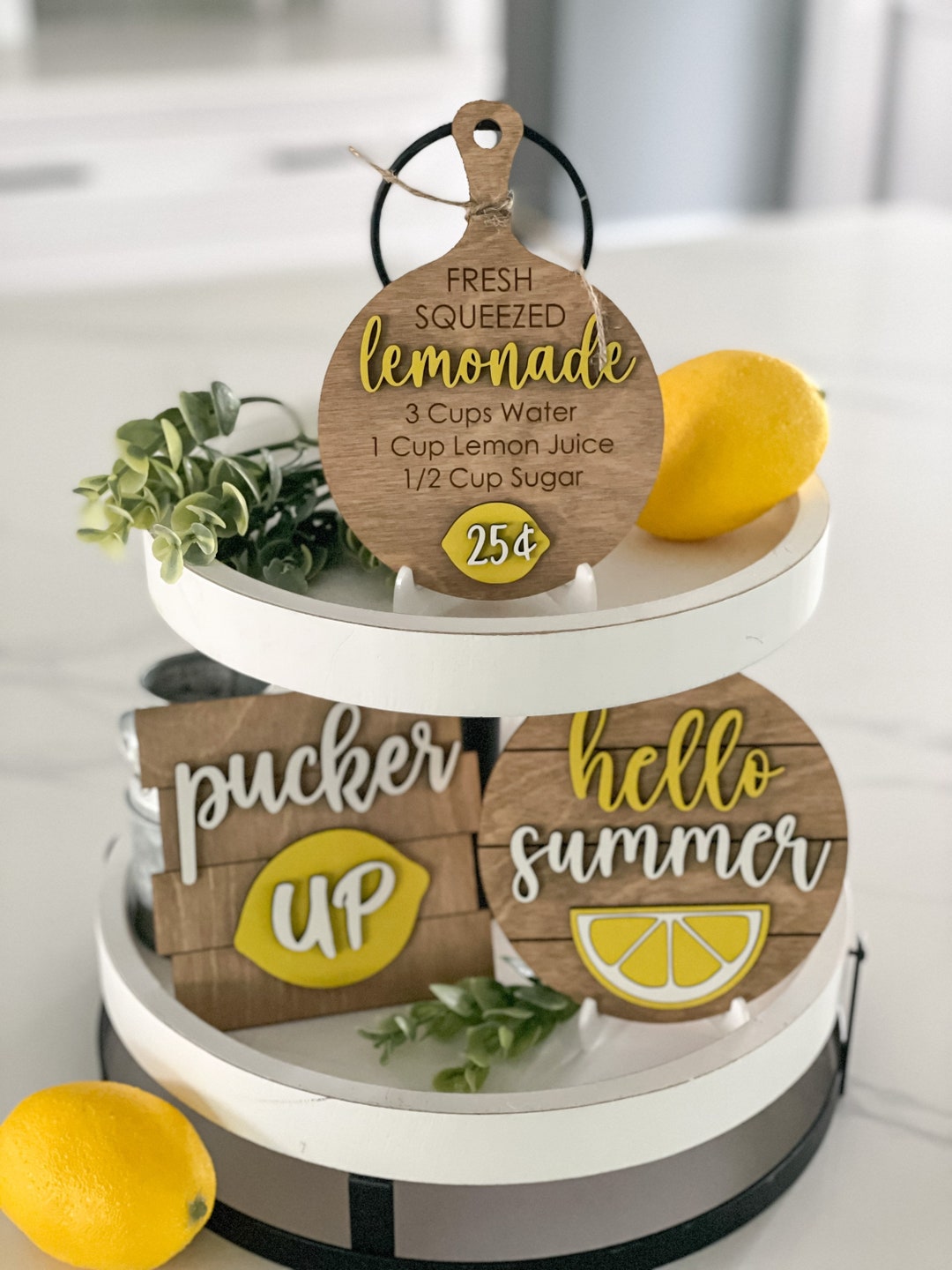 Summer Lemon Themed Tiered Tray Decor Signs // Pucker up // Hello ...