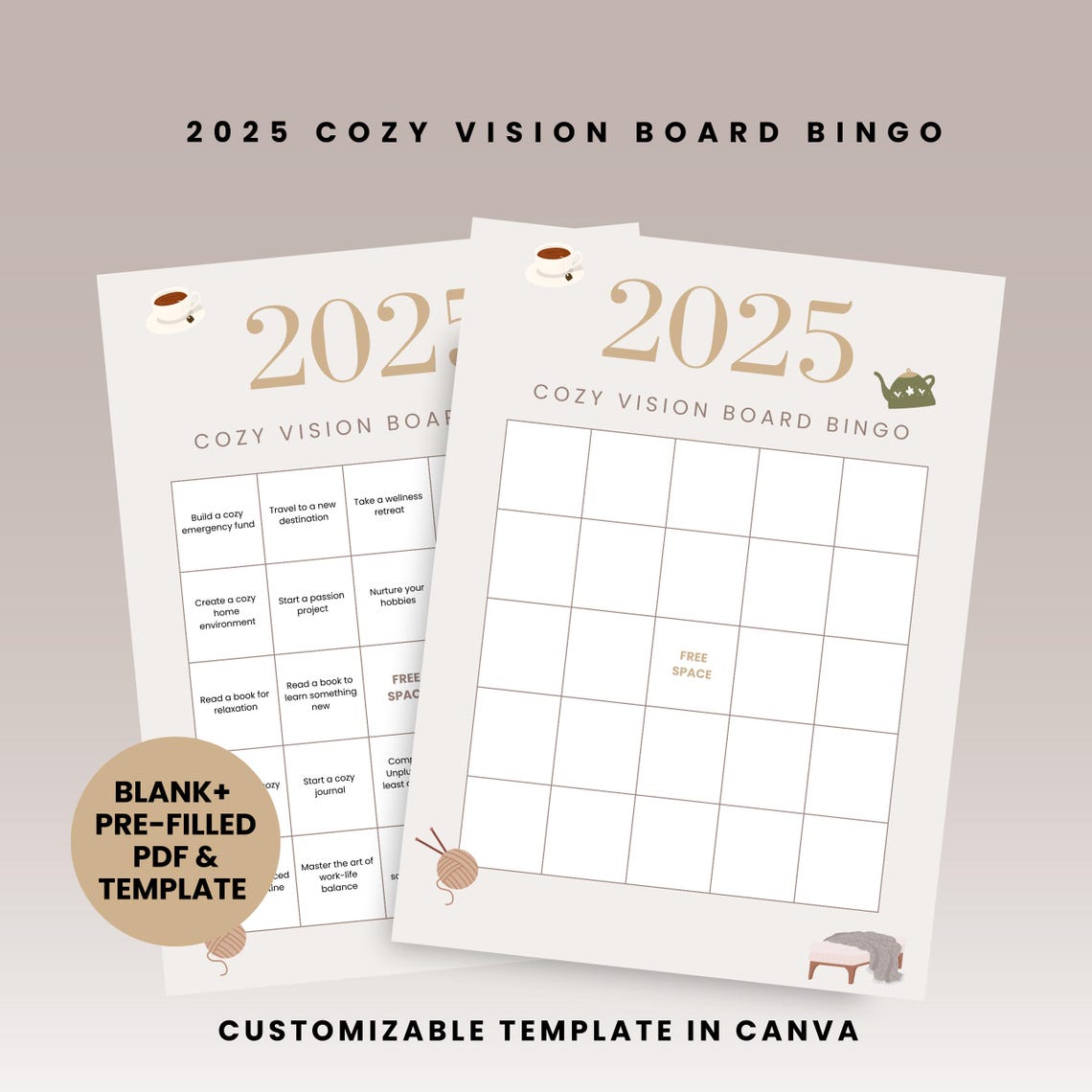 Vision Board Bingo Template, Cozy Bingo Card, 2025 Vision Board ...