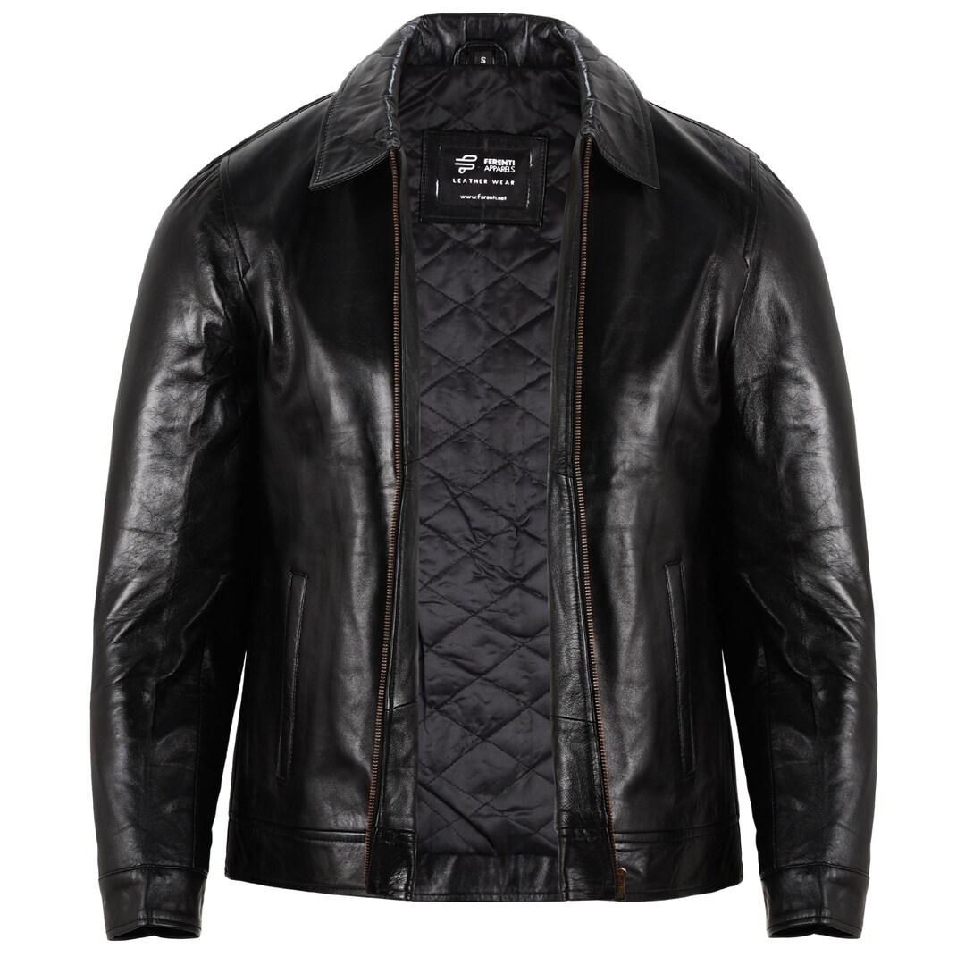 Men's Black Real Leather Jacket, 1990s Handmade Jacket, Biker Jacket ...