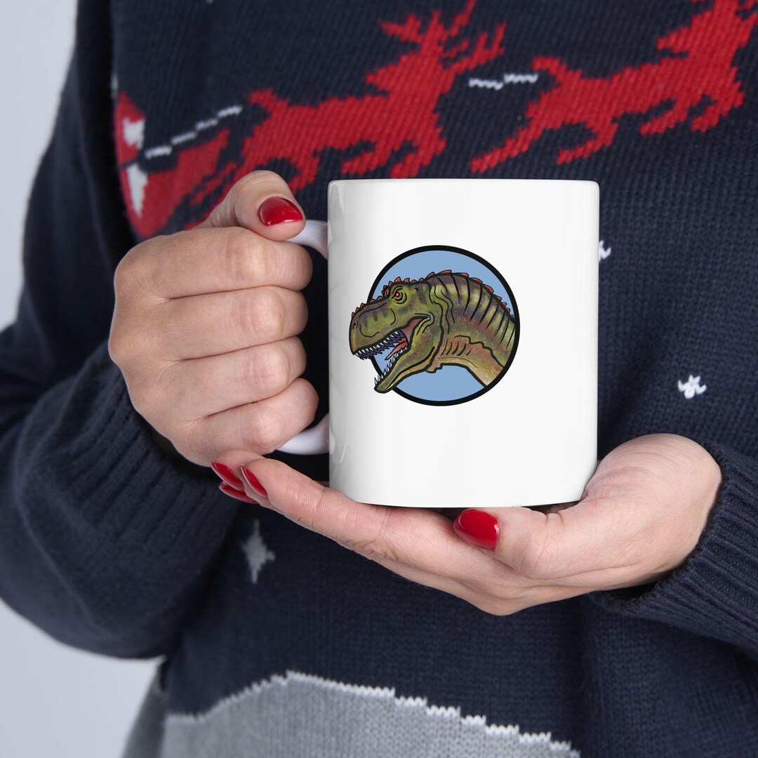 T. Rex Dinosaur Head in a Circle on 11oz Ceramic Mug, Gift for Dino ...