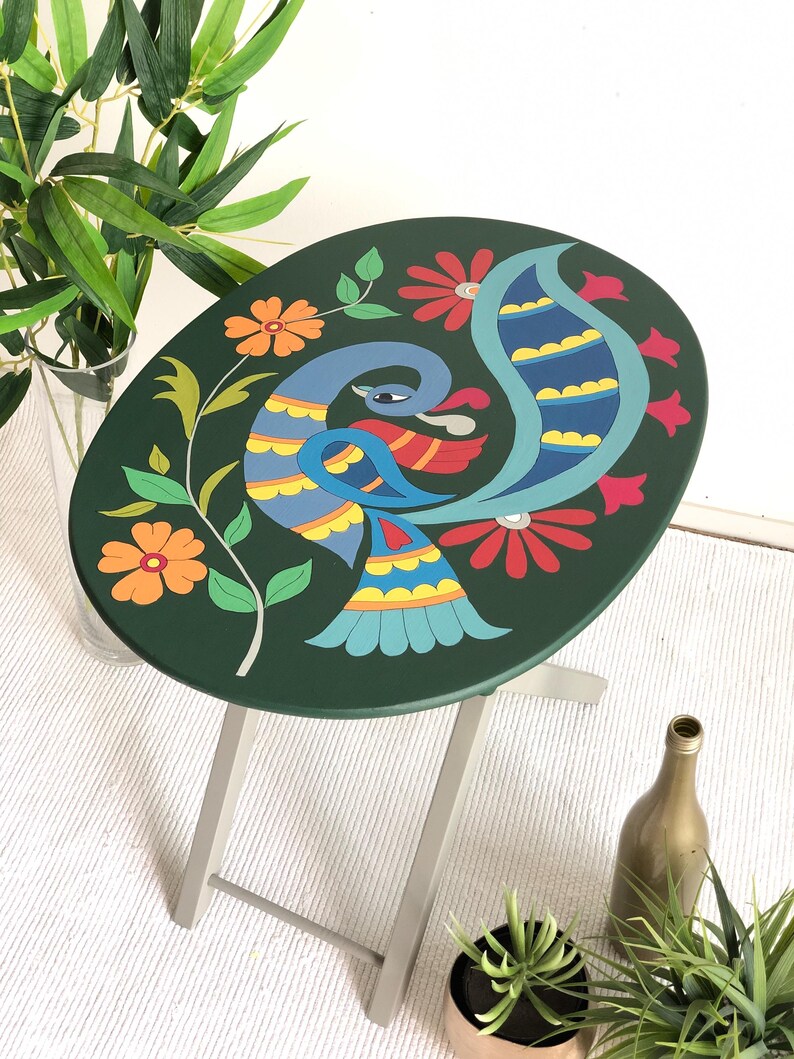 Folding Side Tables Set of 2 – Hand Painted Peacock Madhubani Art ...