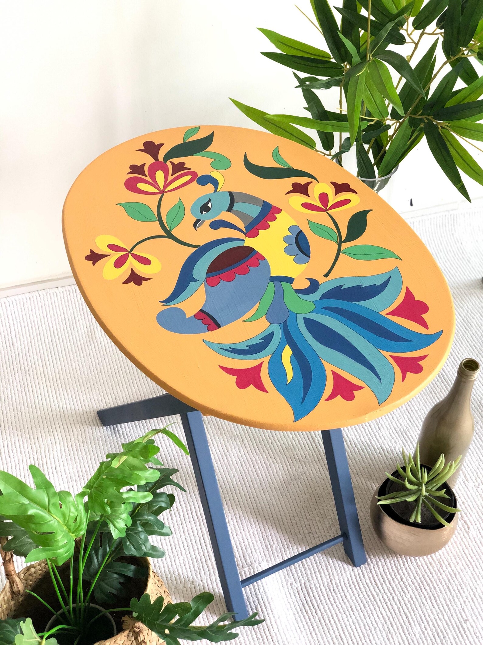 Folding Side Tables Set of 2 – Hand Painted Peacock Madhubani Art ...