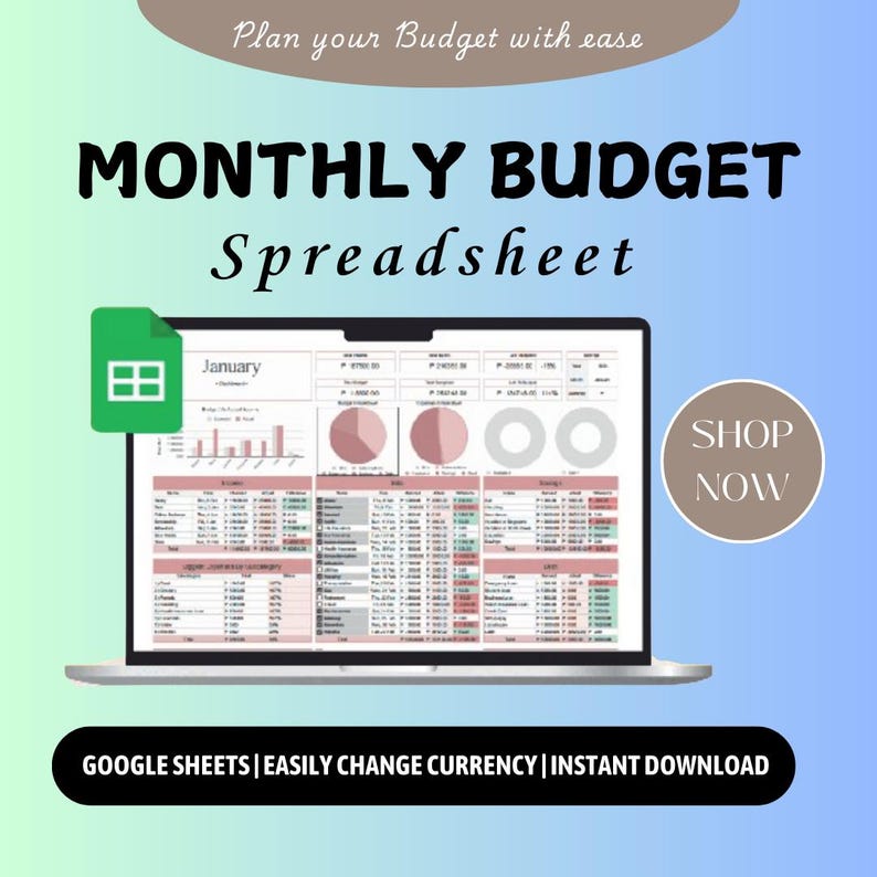 Monthly Budget Planner, Budget Planner Google Sheet, Budget Template ...