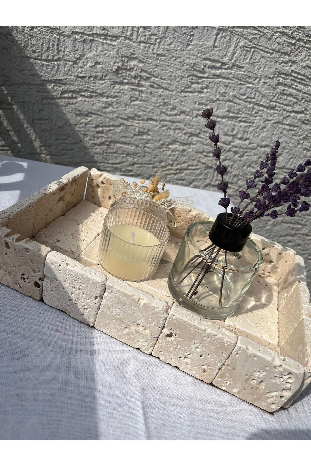 Handmade Natural Travertine Mosaic Stone Tray Decorative Tray ...