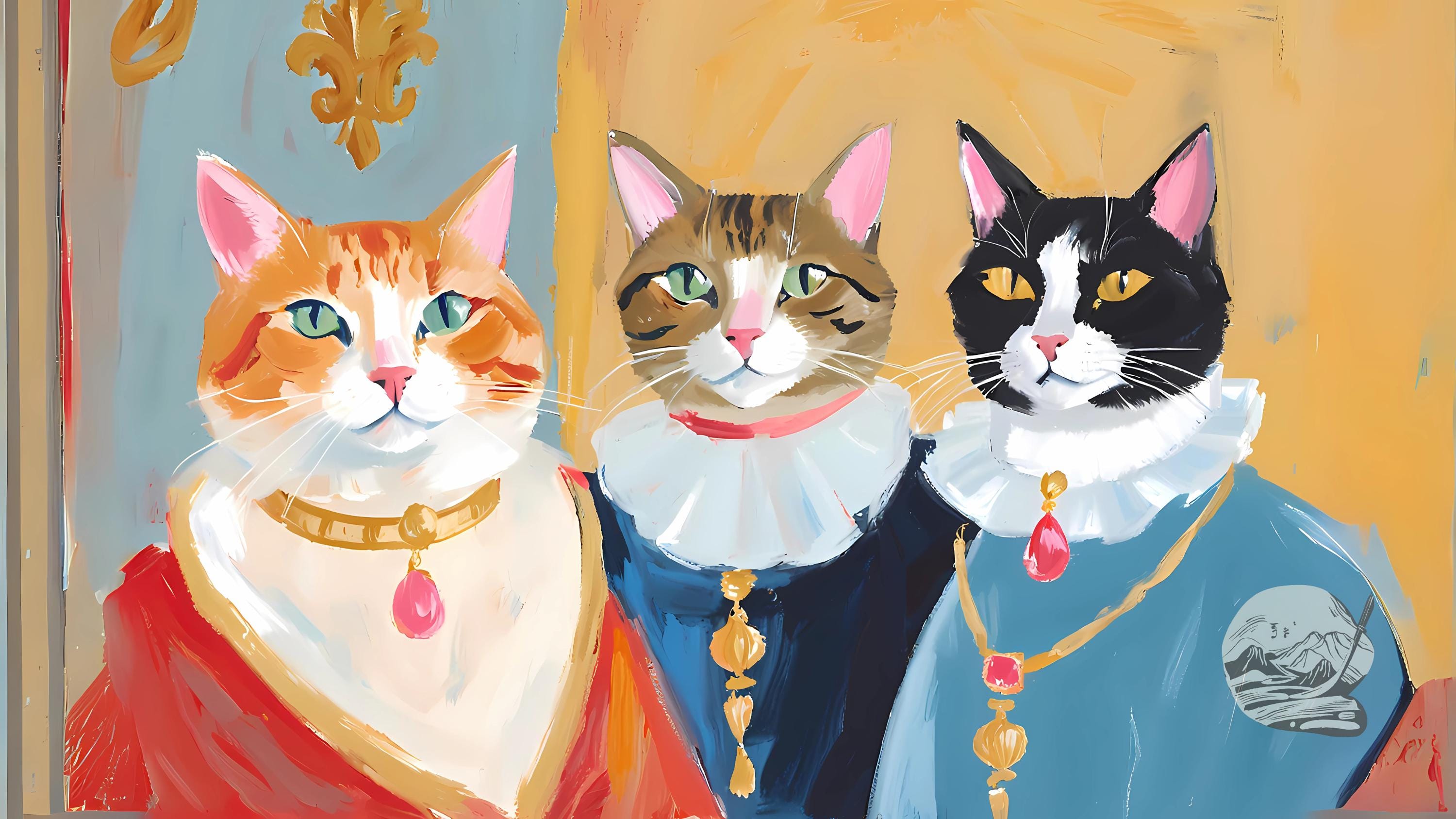 Vintage Renaissance Cats | Desktop Wallpaper Set | Ultra High 4K ...