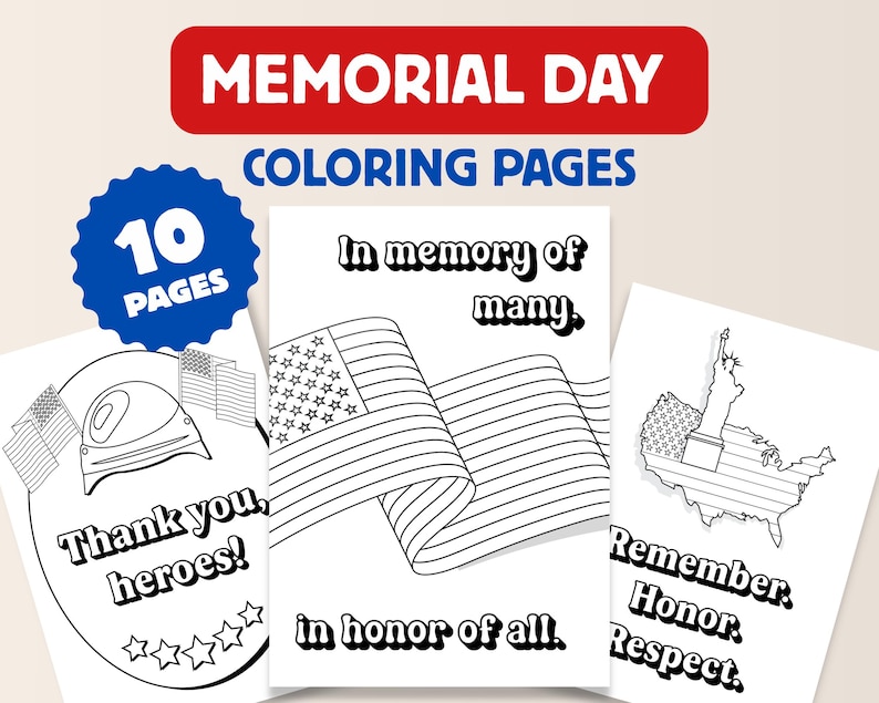 Memorial Day Coloring Sheets, 10 Pages, Kid-friendly Memorial Day ...