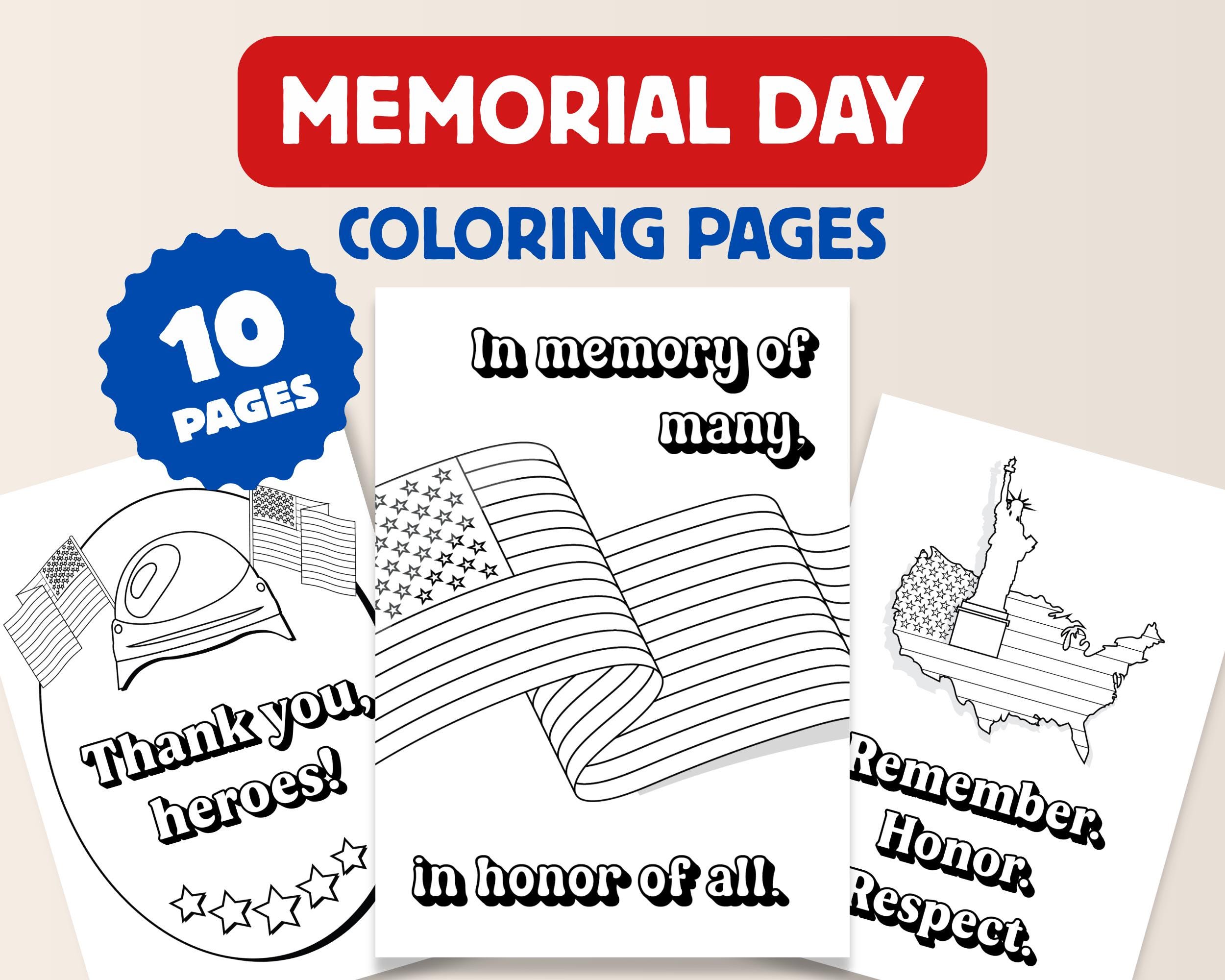 Memorial Day Coloring Sheets, 10 Pages, Kid-friendly Memorial Day ...