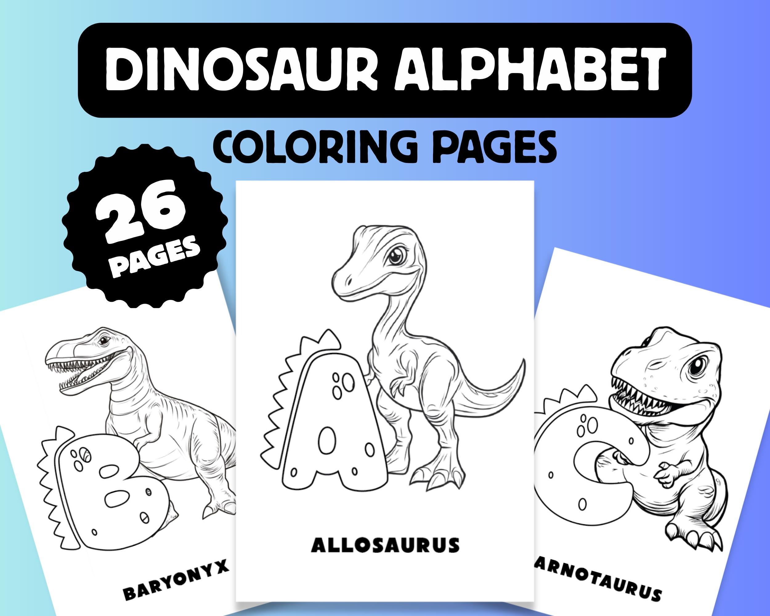 Dinosaur Alphabet Coloring Sheets, 26 Cute Dino Illustrations ...