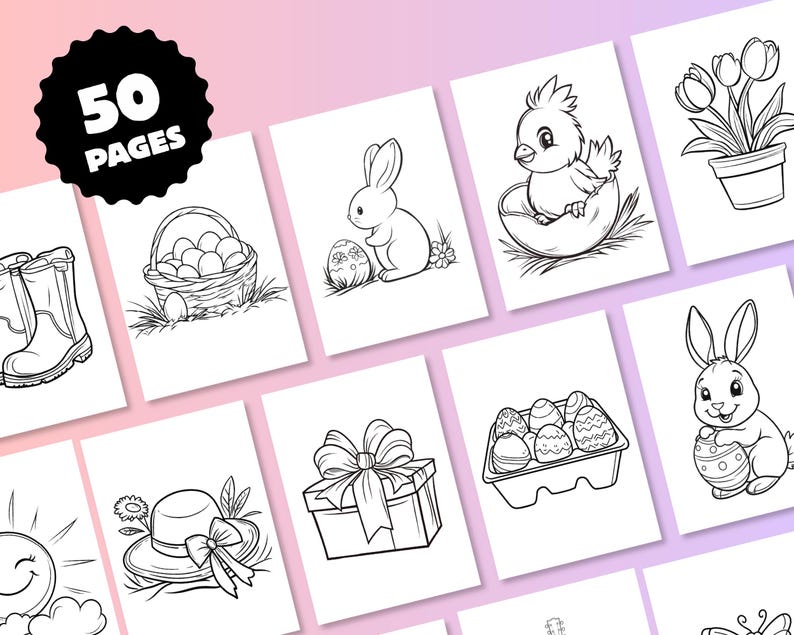 50 Easy Easter Coloring Pages: Spring Fun for Kids (digital Download ...