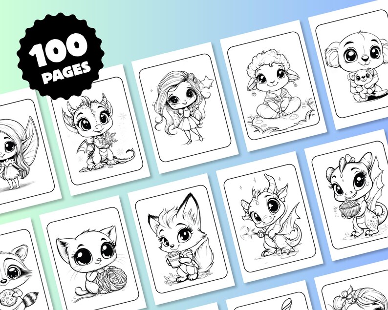 100 Kawaii Coloring Pages, Fantasy Art (digital Download) - Etsy