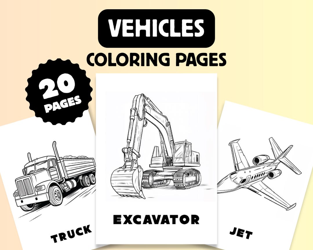 Vehicles Coloring Sheet, 20 Cozy, Cute Vehicle Illustrations, Printable ...