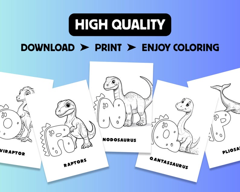 Dinosaur Alphabet Coloring Sheets, 26 Cute Dino Illustrations ...