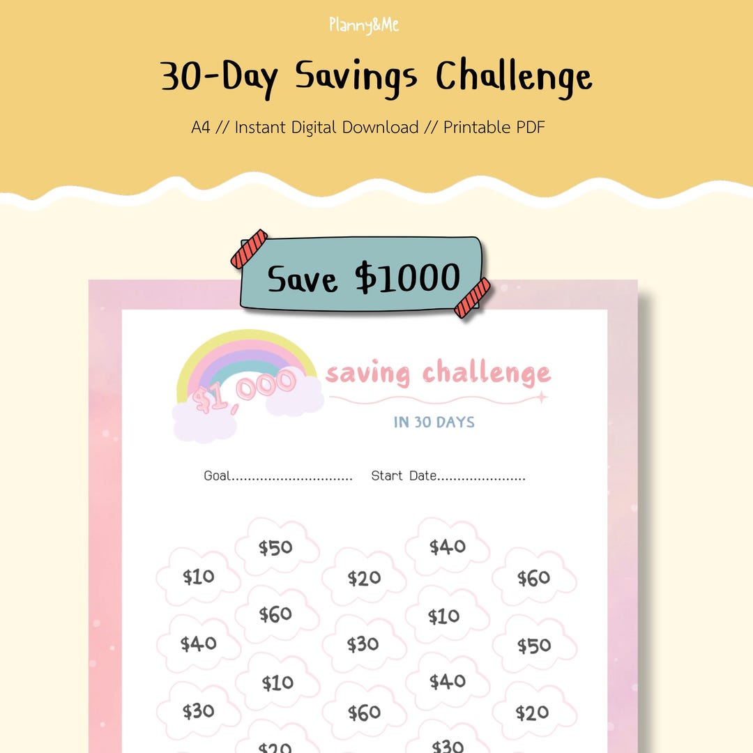 30-day Savings Challenge Printable Easy Money Tracker PDF - Etsy