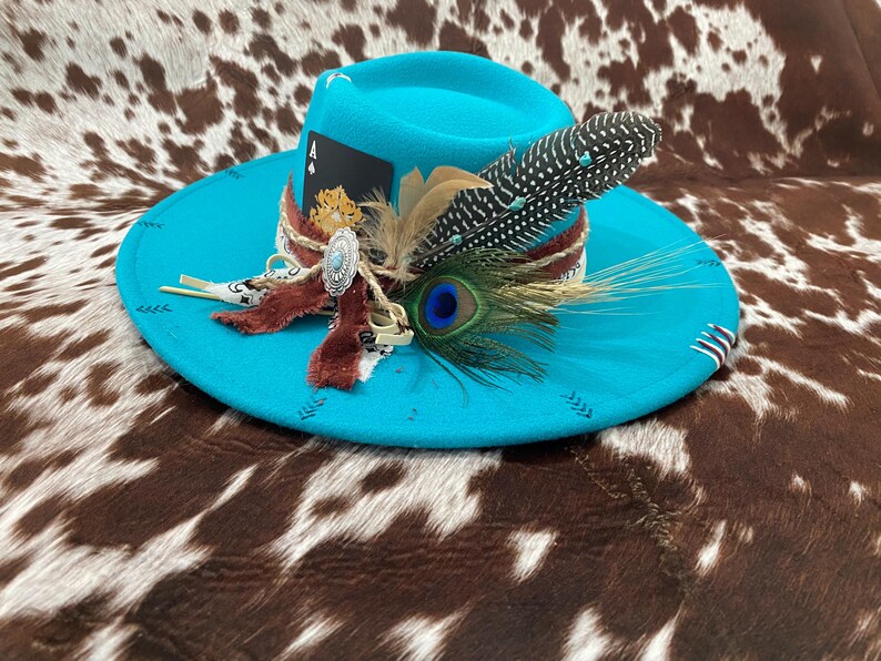Peacock” Turquoise Blue Felt Hat - Etsy