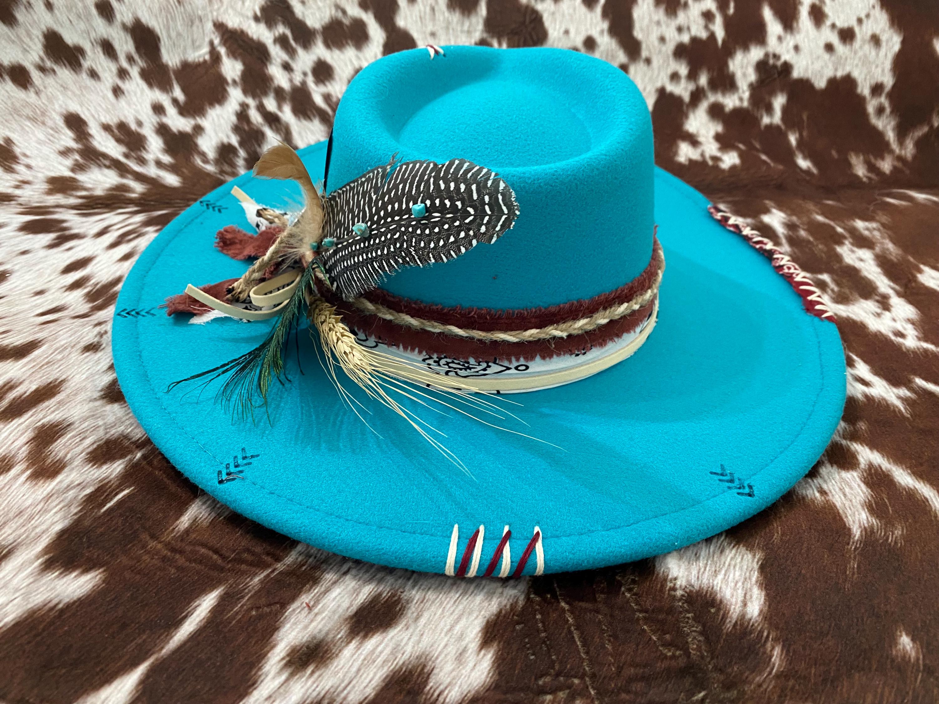 Peacock” Turquoise Blue Felt Hat - Etsy