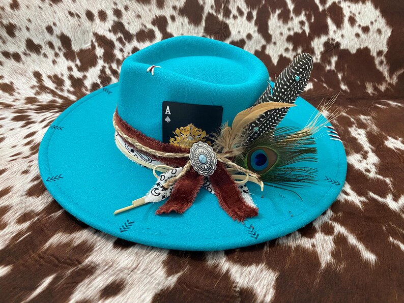 Peacock” Turquoise Blue Felt Hat - Etsy