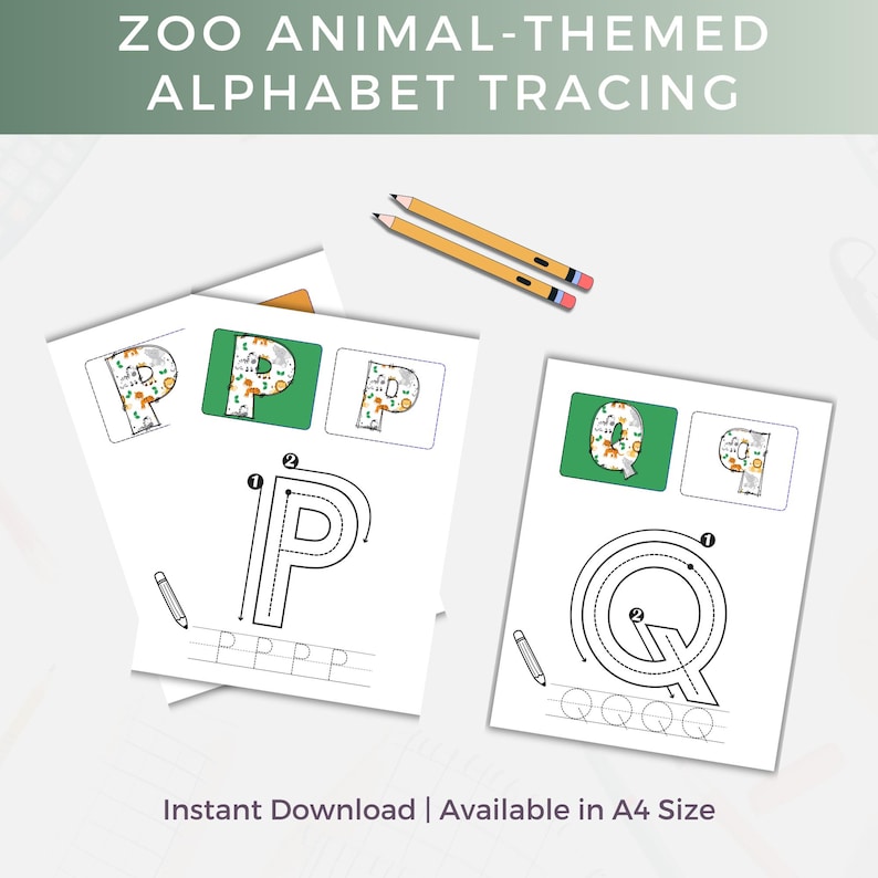 Zoo Animal Alphabet Tracing Worksheet Printable Handwriting Practice ...