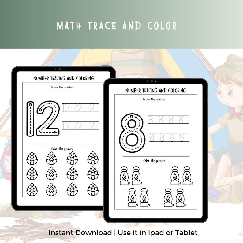 Camping Fun Number Tracing Worksheets Printable for Preschool Math ...