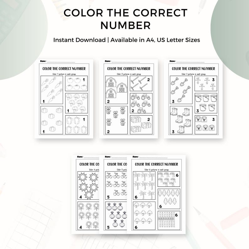 Farm Preschool Math Worksheets Number Tracing, Counting, Color by ...