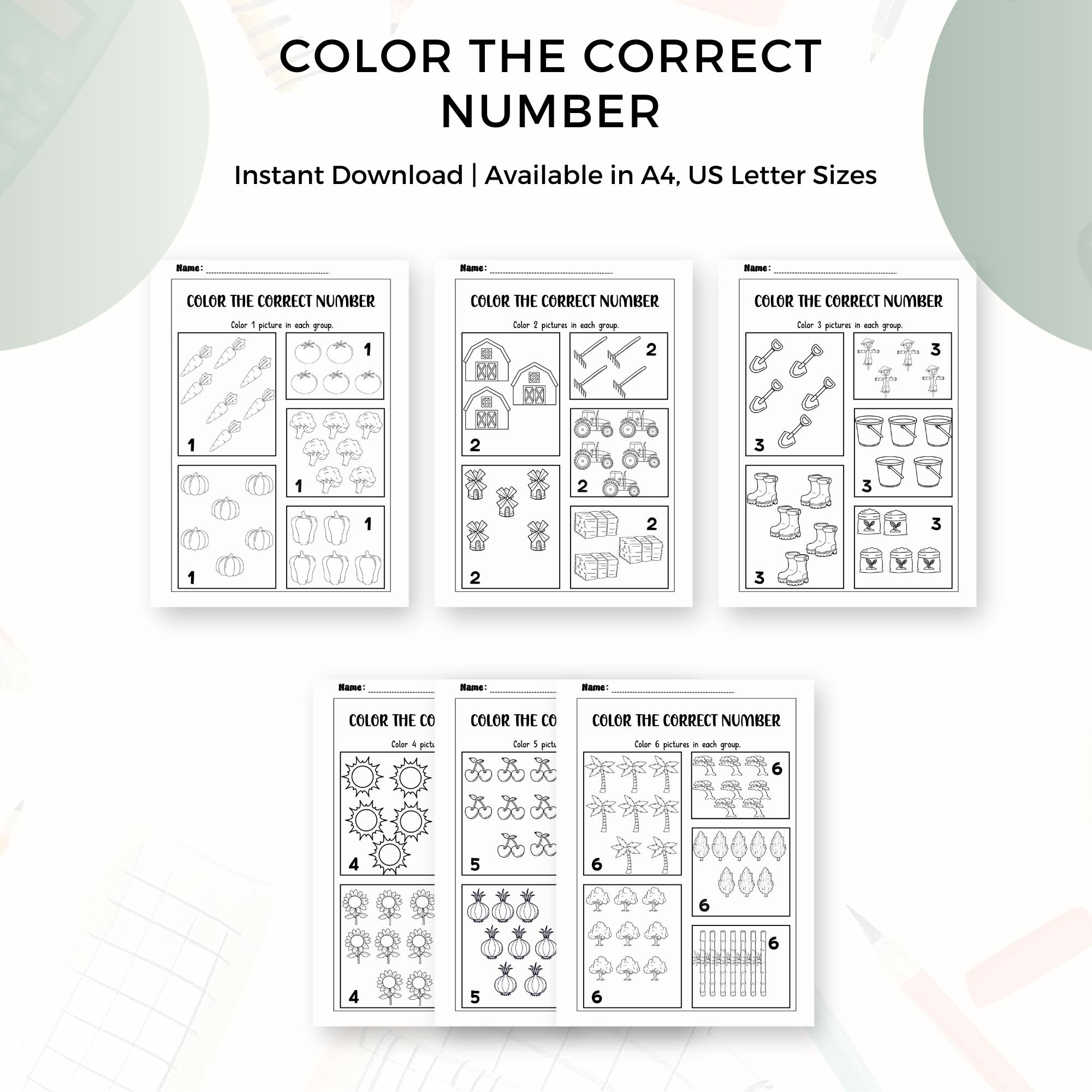 Farm Preschool Math Worksheets Number Tracing, Counting, Color by ...